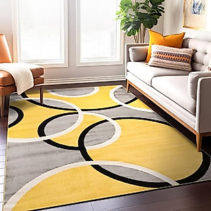 Rugshop Contemporary Abstract Circles Easy Maintenance for Home Office,Living Room,Bedroom,Kitchen Soft Area Rug 6'6" x 9' Yellow