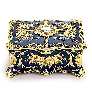 Hipiwe Vintage Metal Jewelry Box - Two Layer Rectangular Trinket Organizer Storage Box Ornate Treasure Chest Box Jewelry Decorative box Keepsake Gift Box Case for Women Girls, 7"x5"x3"