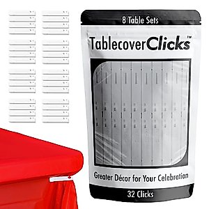 Table Cover Clicks: 32 Pack of Reusable Tablecloth/Table-Cover Clips – Great for Disposable Plastic Table Covers – Celebration/Party Table Décor