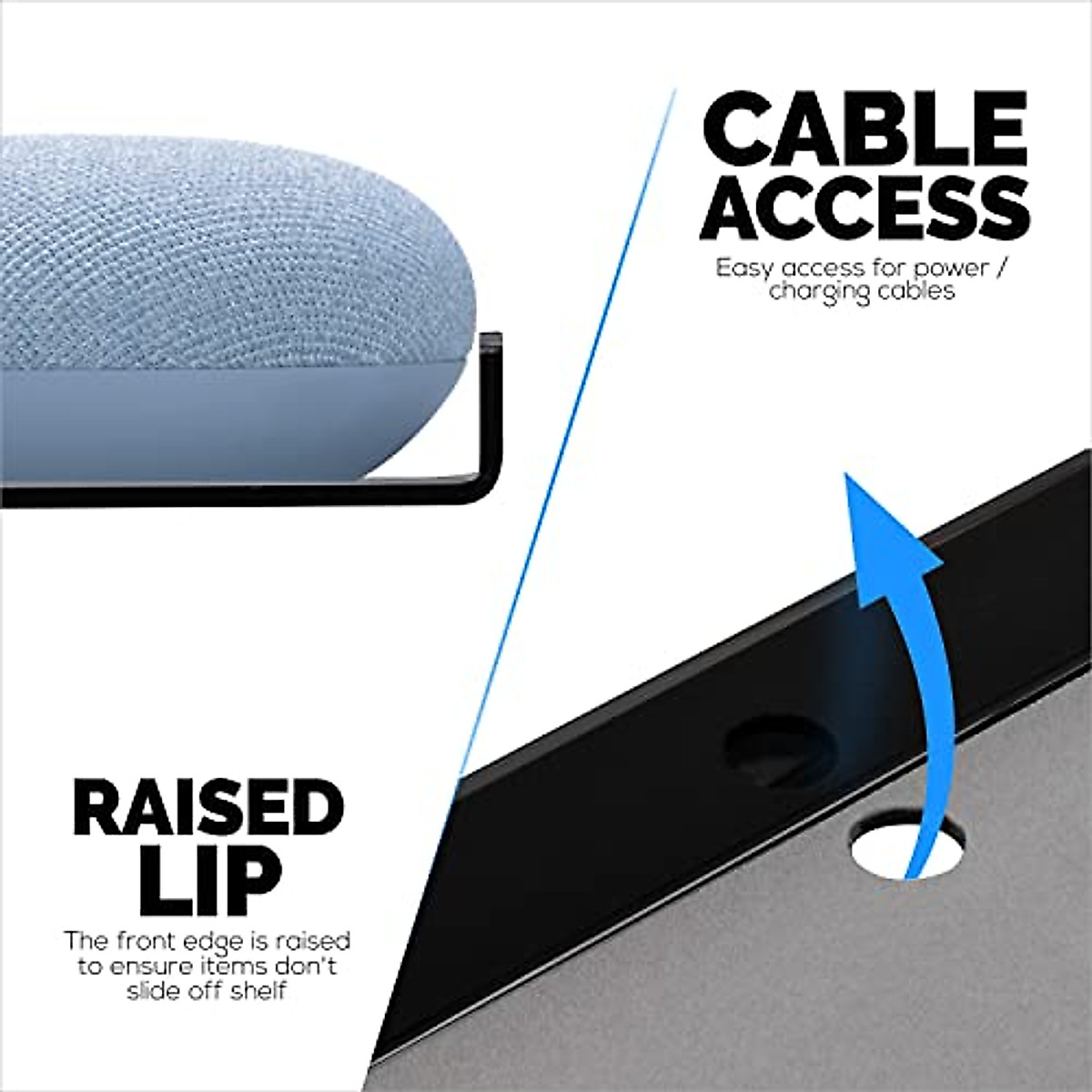 BRAINWAVZ 2-Pack 15" Floating Acrylic Wall Shelf for Speakers, Books, Decor, Plants, Cameras, Photos, Kitchen, Bathroom, Routers & More Universal Small Holder Shelves (Black)