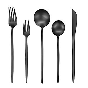 GIOCOCO Matte Black Silverware Set - 20 Piece Stainless Steel Flatware Set, Thick Utensils Set Service for 4, Durable Cutlery Set Elegant Tableware Set for Home and Restaurant (Dishwasher Safe)