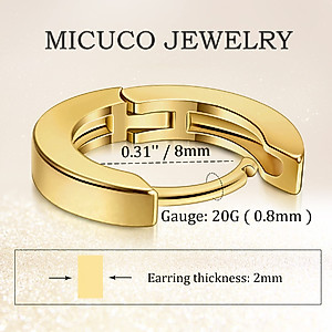 micuco Small Gold Hoop Earrings for Women 14K Gold Plated Huggie Hoop Earrings 8mm