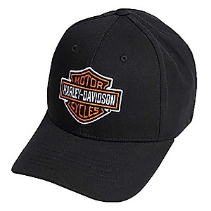 Harley-Davidson Men's Classic B&S Curved Bill Stretch Fit Baseball Cap (L/XL) Black