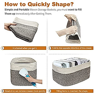 Desihum 3 Pack Cotton Rope Basket for Organizing, Woven Storage Basket with Handle , Decorative Baby Nursery Blanket Baskets Living Room Bin for Kids Clothes, Toys, Books, Fruit, Towel, 15×10 × 9 inch