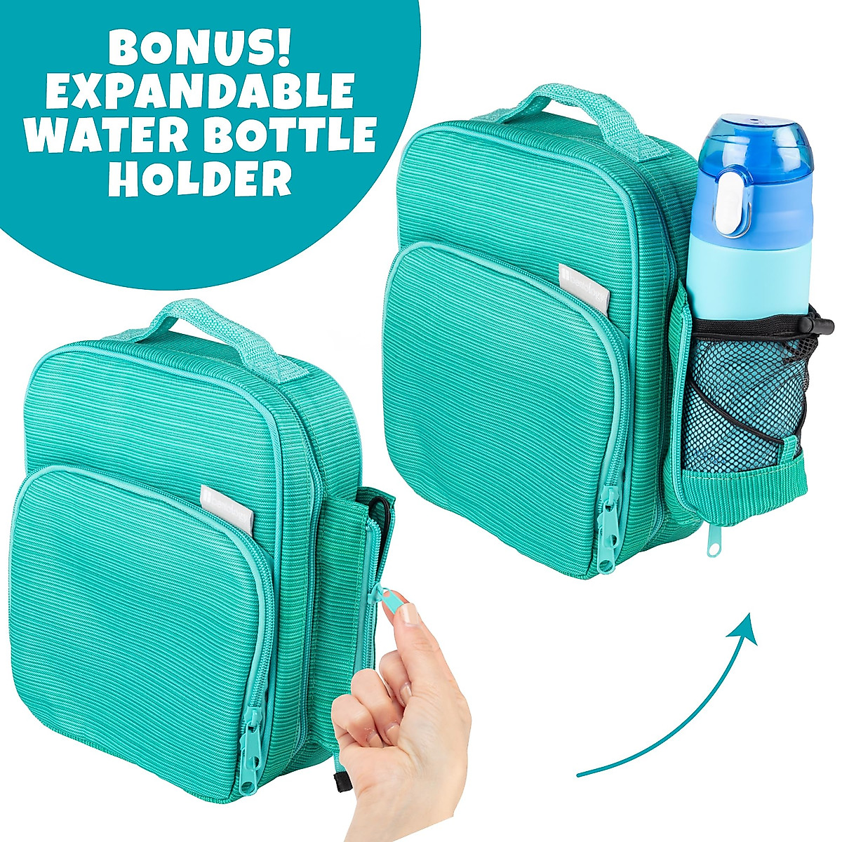 Bentology Insulated Lunch Box w Snack Pocket and Water Bottle Holder - Boys Girls and Kid's Lunchbox Tote Keeps Food Hotter or Colder Longer - Bag Fits Most Bento Boxes and Containers