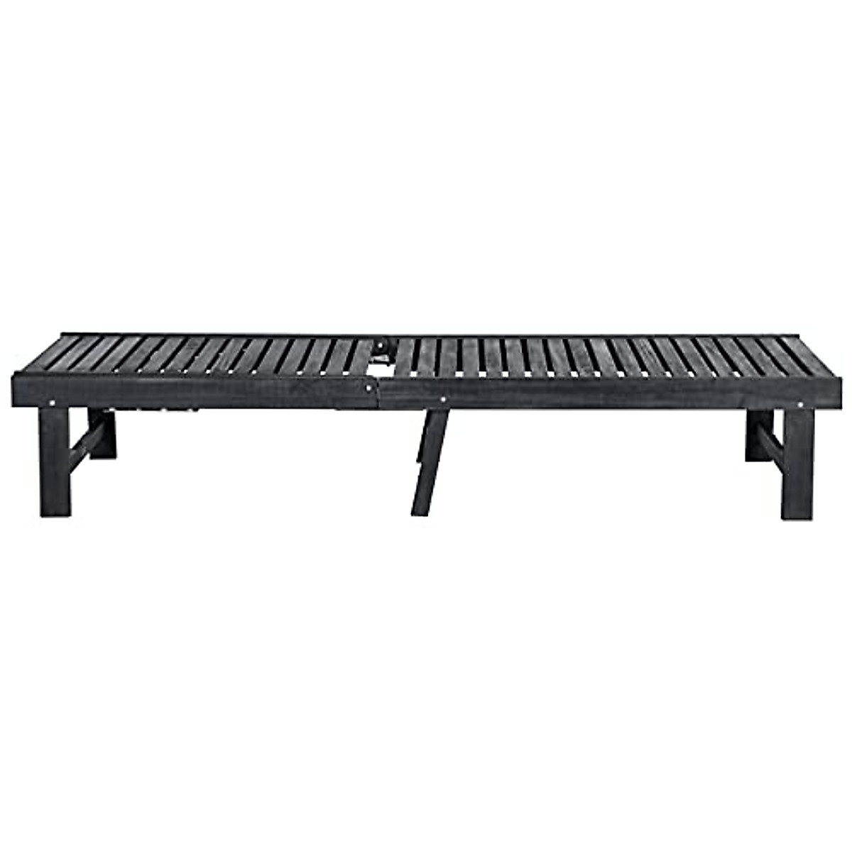 Safavieh Outdoor Collection Inglewood Grey Acacia Wood Cushion Chaise Lounge Chair PAT6723K, Dark Slate Gray/Beige