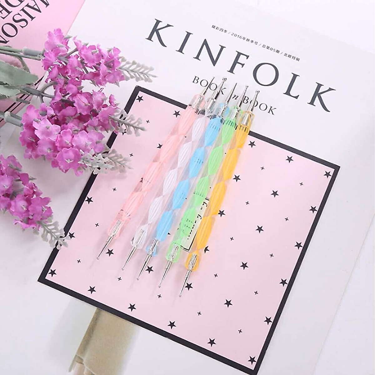 JOYJULY 20pcs Nail Art Design Tools, 15pcs Painting Brushes Set with 5pcs Dotting Pens, BLACK …