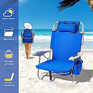 Canpsky Portable Beach Chair for Adults, 4 Position Backpack Folding Camping Chairs for Outdoor, Beach Chairs with Backpack Straps,Blue…