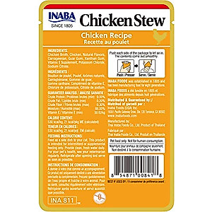 INABA Chicken Stew Side Dish/Complement/Dry Cat Food Topper/Treat for Cats with Vitamin E, Eight 1.4 Ounce Pouches