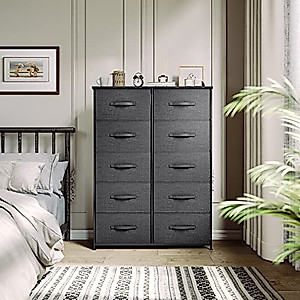 YITAHOME 10 Drawer Dresser - Fabric Storage Tower, Organizer Unit for Bedroom, Living Room, Hallway, Closets & Nursery - Sturdy Steel Frame, Wooden Top & Easy Pull Fabric Bins (Graphite)