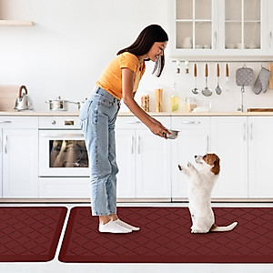 WEZVIX Cushioned Kitchen Mat 2 PCS, Anti Fatigue Kitchen Rugs, Heavy Duty Kitchen Rugs and Mats Non-Skid, Ergonomic Comfort Foam Kitchen Floor Mat for Home, Office, Sink, Laundry, Red