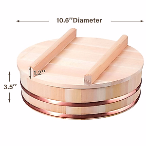 TIKUSAN Wooden Hangiri Sushi Rice Mixing Tub Copper Band with Lid Made in Japan Made of Sawara Cypress Sushi Rice Bowl Sushi Oke (10.6" (27cm))