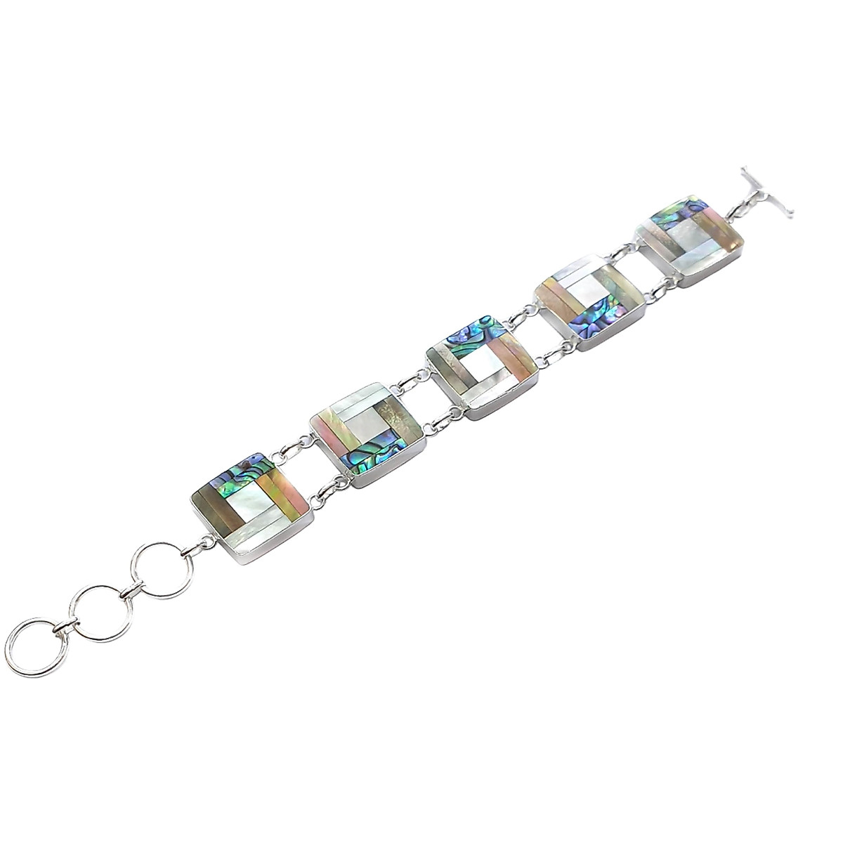 Swimmi Natural Abalone Shell Two Tones Mother of Pearl 925 Sterling Silver Bracelet Handmade Women Jewelry SF026