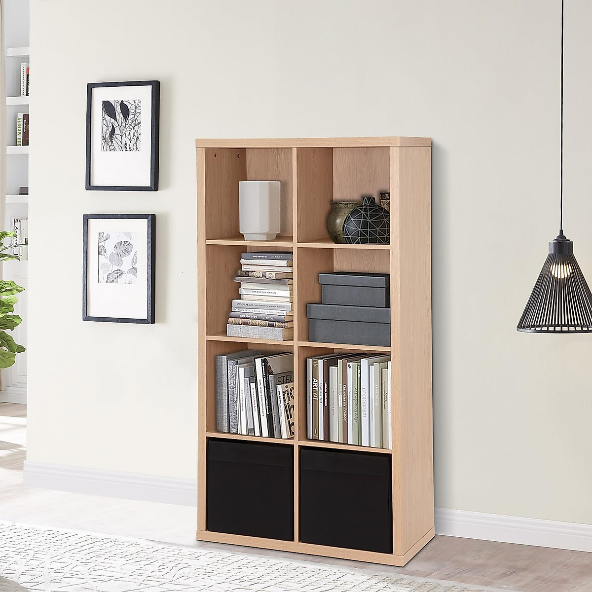 CENSI 8-Cube Storage Organizer Bookcase, Cubic Bookshelf, Natural Oak