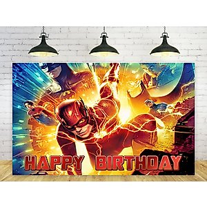 The Flash Backdrop for Birthday Party Decorations Hero Background for Baby Shower Party Cake Table Decorations Supplies Superhero The Flash Theme Banner 5x3ft