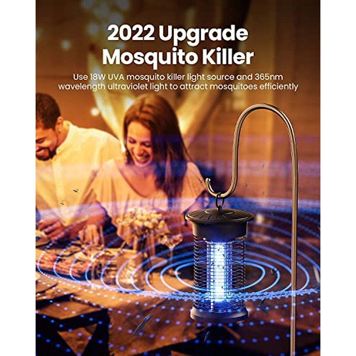 Gaiatop Bug Zapper Outdoor, 4000V 18W Mosquito Zapper Outdoor with 5ft Power Cord, Waterproof Electric Insect/Fly Trap Zapper Killer for Home Backyard Garden Patio - Black