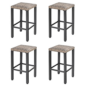 Sophia & William Outdoor Patio Bar Stools Set of 4, Counter Height Backless Rattan Wicker Bar Chairs with Adjustable Feet Mats, Patio Furniture with Metal Frame for Patio Kitchen Dining, 26.4" H