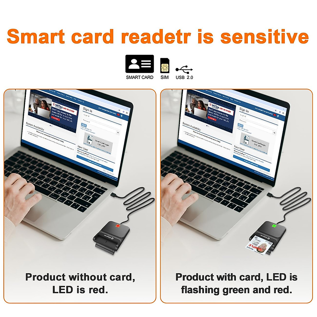 ZOWEETEK USB Smart Card Reader, CAC Card Reader Military, Compatible with Windows, Mac OS and Linux