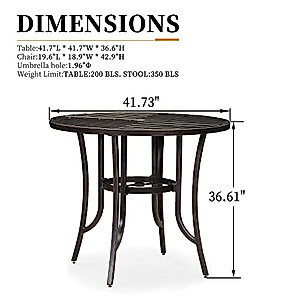 PURPLE LEAF Bar Table Outdoor Counter Height Bistro Round Cast Aluminum with Umbrella Hole Dining Coffee Space Saving Metal Furniture Modern Home Garden Pub Patio Table
