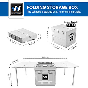W WANTSANDNEEDS Folding Storage Bin – Collapsible Foldable Storage Bin with Folding Table – Storage Bin for Outdoor Activities, Football Tailgating, Hunting, Camping