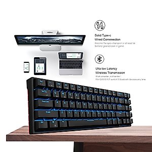 RK ROYAL KLUDGE RK71 Wireless Mechanical Keyboard 70% 71 Keys Bluetooth Tenkeyless USB Wired Compact Keyboard Portable Gaming/Office with Stand-Alone Arrow Keys for Windows MacOS(Black-Brown Switch)
