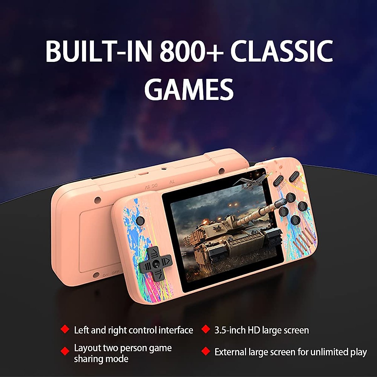 Handheld Game Console, Retro Game Console Built-in 800+ Classic Games, 3.5-inch Portable Game Console, AV Output Video Game Console Screen HD Screen Hand Held Games Gifts for Kids and Adults (Pink)
