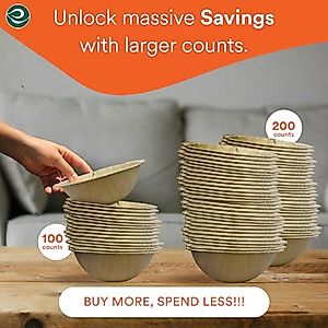 ECO SOUL 100% Compostable Large 6 Inch 16 Oz Palm Leaf Bowls [20-Pack] Disposable Dessert Bamboo Style I Heavy Duty Eco-Friendly Sturdy Bowl Biodegradable Eco