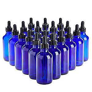 Juvale 30pcs Set, 24 Count 4oz 120ml Blue Glass Dropper Bottles and 6 Funnels for Essential Oils and Perfumes