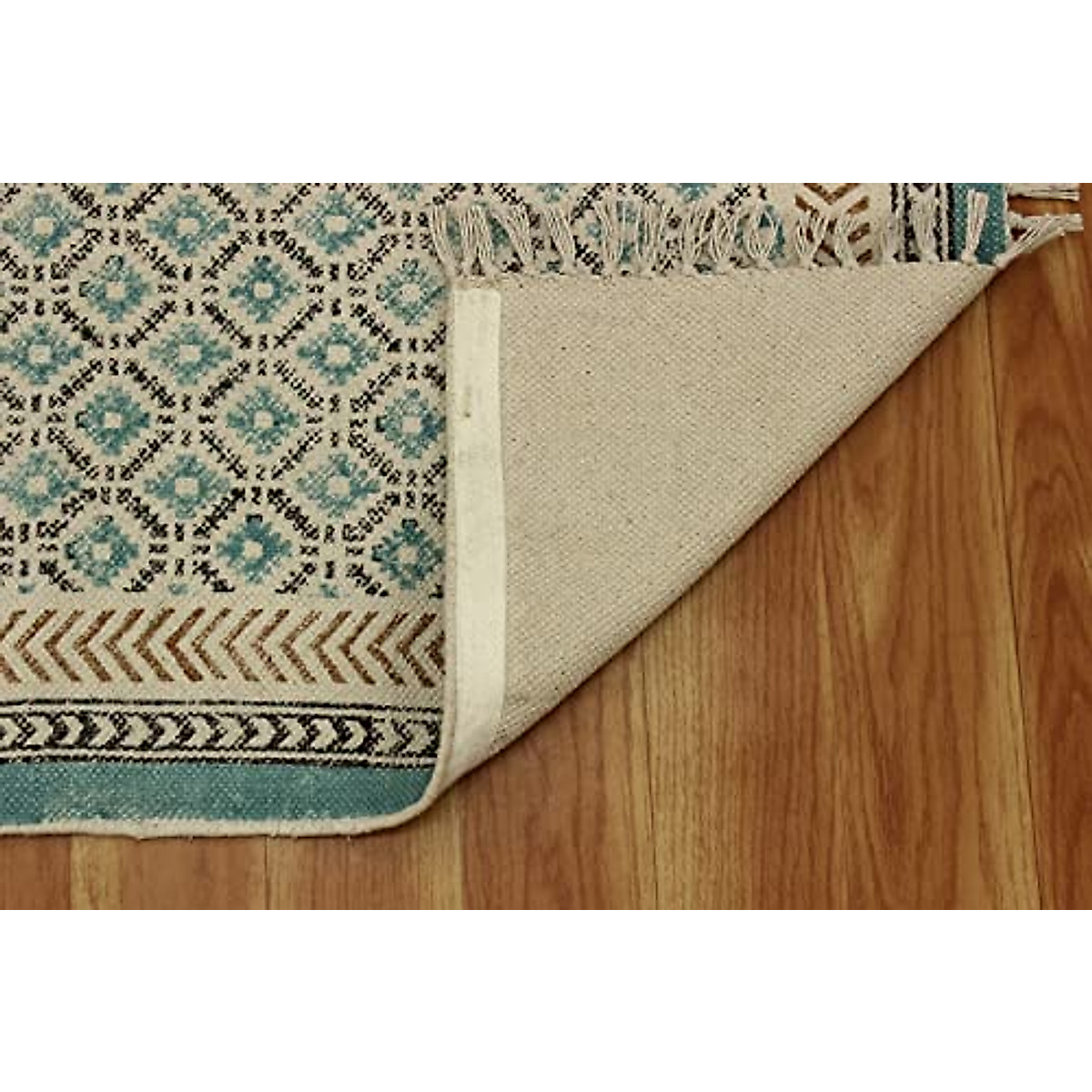 Casavani Indian Hand Made Cotton Dhurrie Geometric Gray & Black Rug Home Decorative Bohemian Kilim Rug Entryway Throw Rug Best Uses for Living Room Laundry Room Bed Room Bathroom 6x8 Feet