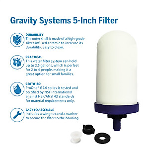 ProOne Big II Gravity Water Filter, 2.5-Gallon Water Filtration System with 5-Inch Filter and BPA-Free Spigot, Independently Tested Proven to Reduce PFAS