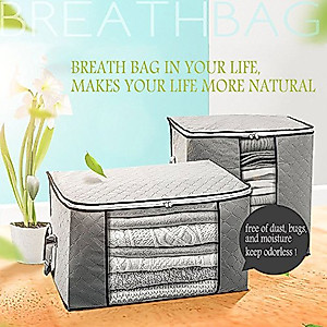 Foldable Storage Bag Organizers, Breathable Clothing Organizer Bags with Large Clear Window and Carry Handles, Storage Boxes for Comforters, Clothes, Blankets, Closets, Bedrooms, 3 Pack, Grey