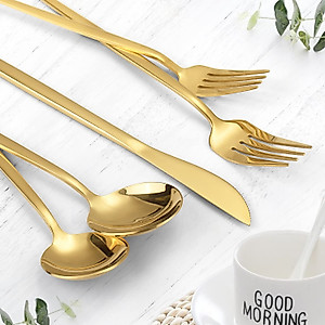 Gold Silverware Set, KassKa 20 Pieces Flatware Cutlery Set, Stainless Steel Utensils Set Spoon Fork Knives Set for Home Restaurant and Kitchen, Mirror Polished Finished, Service for 4
