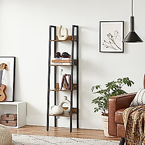 VASAGLE Bookshelf, 4-Tier Ladder Shelf, Freestanding Storage Shelves, for Home Office Living Room Bedroom Kitchen, Steel Frame, Simple Assembly, Industrial, Rustic Brown and Black ULLS108B01