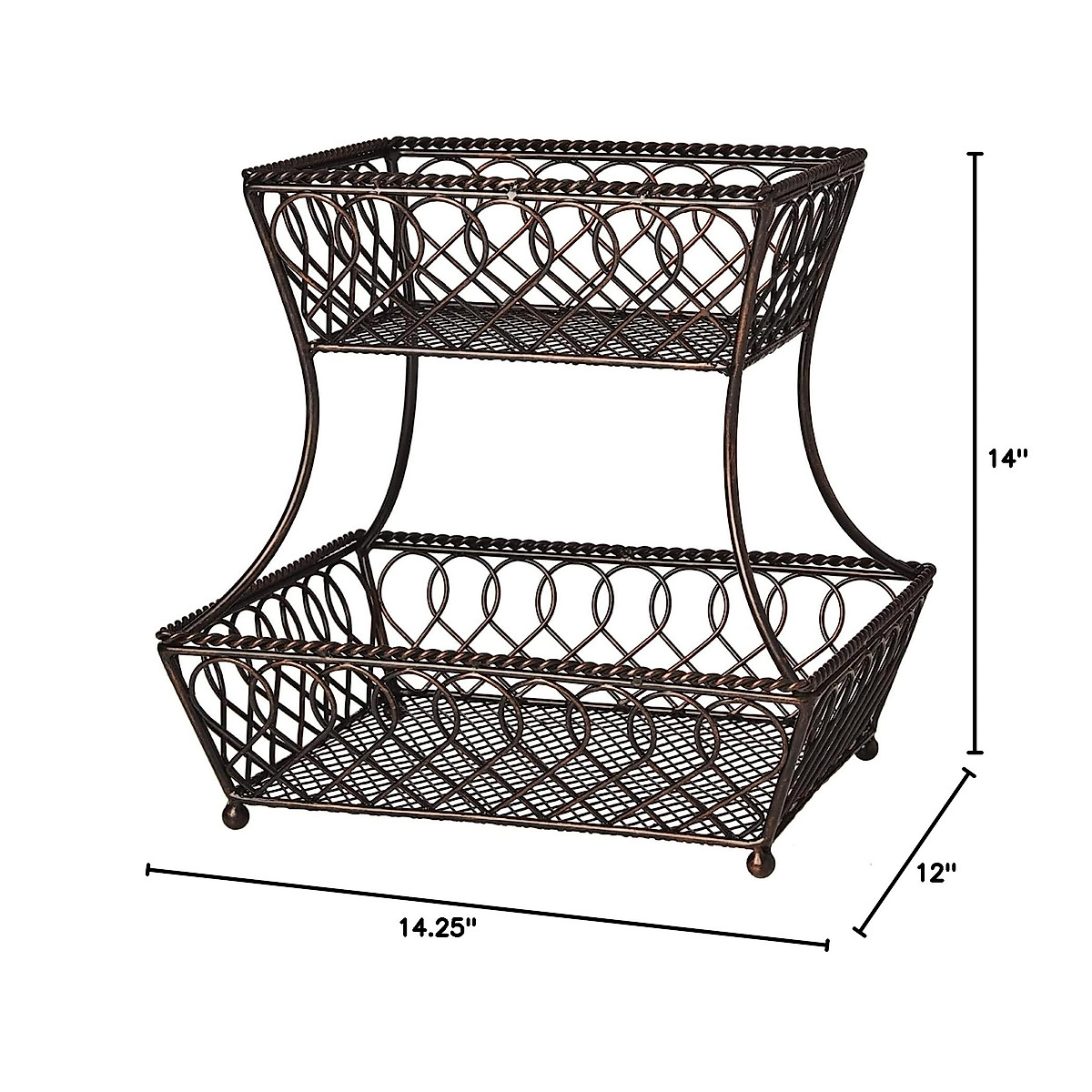 Gourmet Basics by Mikasa Loop and Lattice 2-Tier Metal Rectangular Fruit Storage Basket, 14-Inch, Antique Black