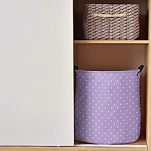 Purple White Polka Dot Large Laundry Basket, Waterproof Laundry Hamper for Baby Clothes, Simple Texture Spring Color Foldable Laundry Baskets with Handles, 13.8''x17''