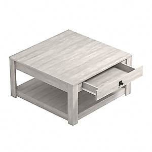 Galano Philia Coffee Table, Modern Top Rectangular Coffee Table with Storage Drawer, 2 Tier Center Table for Living Room, Office, Balcony, 31.5" D x 31.5" W x 16.34" H, Dusty Grey Oak