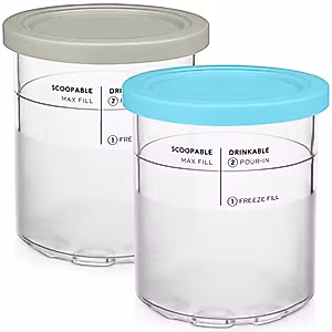 VanlonPro Containers 2 Pack, Ice Cream Pints Replacement for NC500 Series Ninja Creami Deluxe Ice Cream Makers, Reusable, BPA-Free & Dishwasher Safe, Airtight & Leaf-Proof, Gray & Blue Lids
