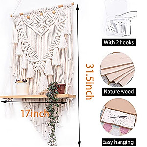 TENEWEE Boho Wall Hanging Shelf Macrame Plant Large Shelves for Bedroom Living room Apartment Decor 17" W x 31.5" L (Macrame shelf)