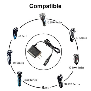 HQ8505 Power Cord Compatible with Philips Shaver Charger Cord Portable Adapter for Norelco Oneblade Shaver Speed XL/Smarttouch XL/Spectra/Arcitec HQ8505 Charger Spectra Models Series