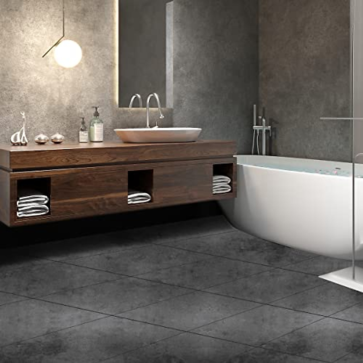 Surnuo 30 PCS 12 * 12 inch 1.5mm Thick Peel and Stick Vinyl Floor Tile, Self-Adhesive Tile Flooring for Bathroom, Livingroom, Kitchen and Renter's House Black Color