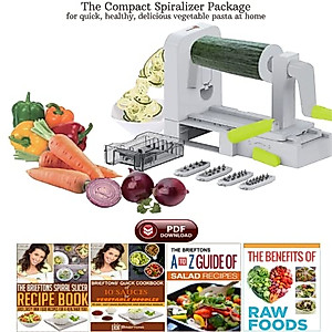 Brieftons QuickFold 5-Blade Spiralizer: Versatile & Compact Foldable Vegetable Spiral Slicer, Best Veggie Pasta Spaghetti Maker for Low Carb/Paleo/Gluten-Free with Brush & 4 Recipe Ebooks