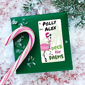 Pink Flamingo Christmas Gift Tags, Peel and Stick Christmas Gift Tags, 75 Count Beach Christmas Gift Wrap Tags