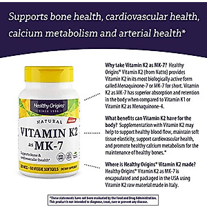 Healthy Origins Vitamin K2 100 mcg (MK-7, Non-GMO, Gluten Free, Cardiovascaular Support, Bone Support), 60 Veggie Gels