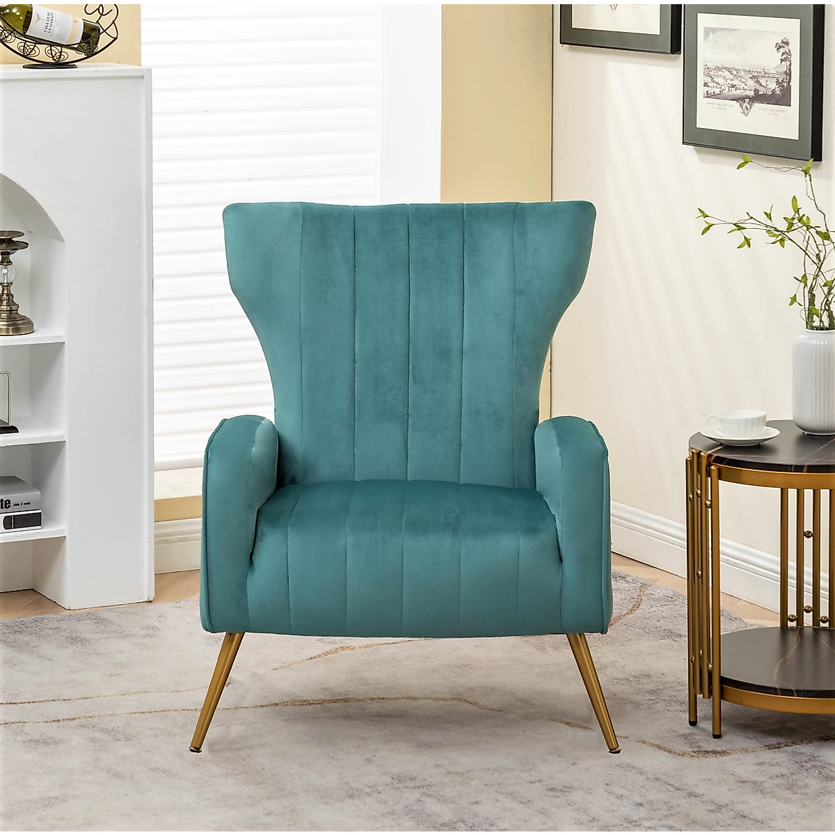 US Pride Furniture Modern Velvet Accent Chair for Living Room, Bedroom or Office with Stylish Metal Legs, Plush Upholstery and Wood Frame, Small-Medium, Teal