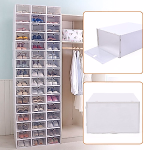 LUGBING 20 Pack Foldable Shoe Boxs, Clear Plastic Shoe Organizer for Closet, Space Saving Stackable Shoe Rack for Entryway, Drop Front, Under Bed