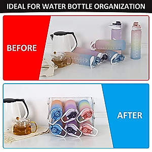 SIKITUT Water Bottle Storage Rack, 3 Bottle Organizer for Water, Wine, and Drink, Cup Organizer for Kitchen Cabinets, Countertop, Pantry, Fridge, Free-Standing Stackable, Clear, 2 Pack