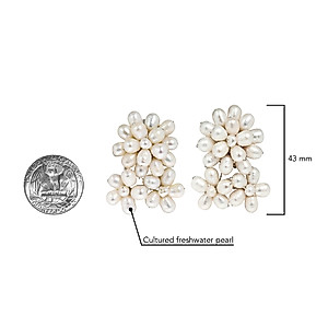 AeraVida Floral Cultured Freshwater White Pearls Clip on Non Piercing Earrings | White Clip on Earrings | Freshwater Beaded Pearl Clip on Earrings | Floral Clip On Earrings for Women