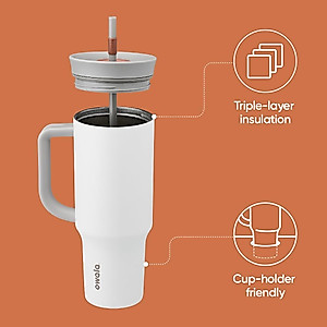 Owala Stainless Steel Triple Layer Insulated Travel Tumbler with Spill Resistant Lid, Straw, and Carry Handle, BPA Free, 40 oz, Gray (Iced Tea)