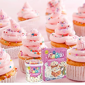 Unicorn Cupcake mix with frosting and cupcake baking pan accompanied by 50 baking cups and an RCM branded recipe card.