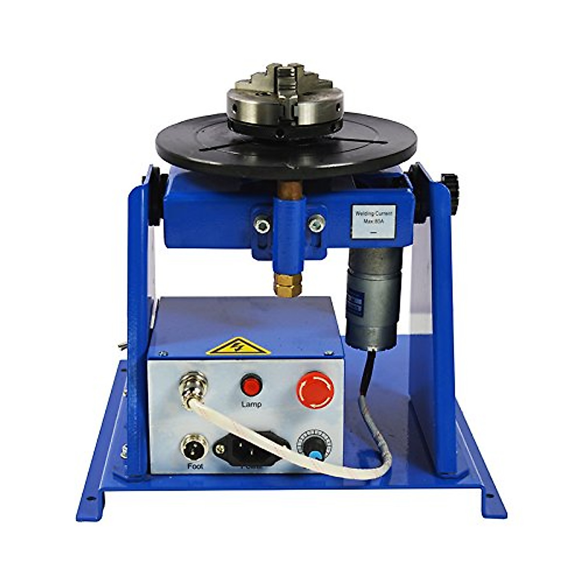 PreAsion 10KG Welding Positioner Turntable with 80mm Chuck Rotary Table Workbench 3 Jaw Chuck Diameter 180mm 0-90º for Circle Work Welding Equipment Positioning Welder 110V